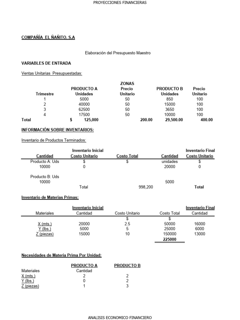 CASO DE PRESUPUESTO MAESTRO | PDF | Presupuesto | Economía Financiera