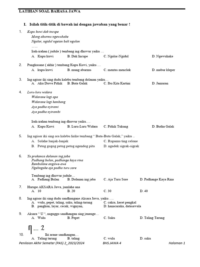 Latihan Soal Bhs. Jawa | PDF