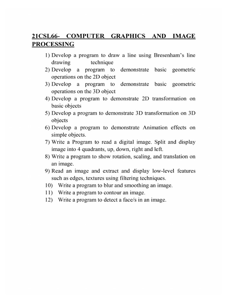 Computer Graphics and Image Processing Lab Manual | PDF
