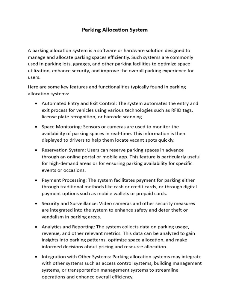 Parking Allocation System | PDF | Parking | Databases