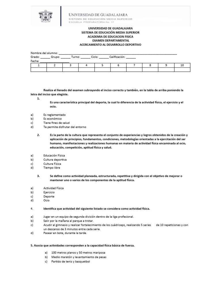 Examen Departamental Ef2020.Acdd. | PDF | Deportes | Flexibilidad ...