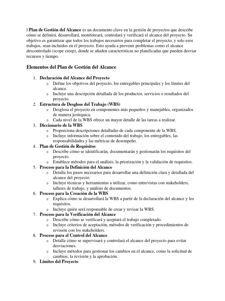 Plan de Gestión Del Alcance | PDF | Gestión de proyectos | Software