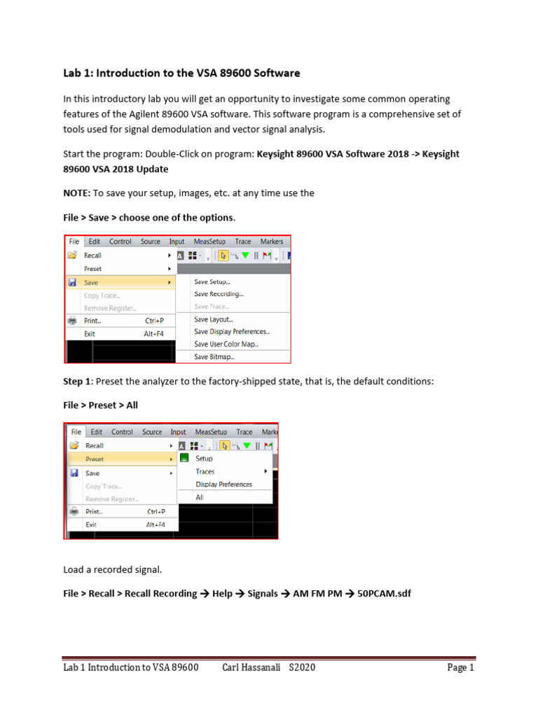 LAB 1 Introduction To The VSA 89600 Software S2020 | PDF | Bandwidth ...