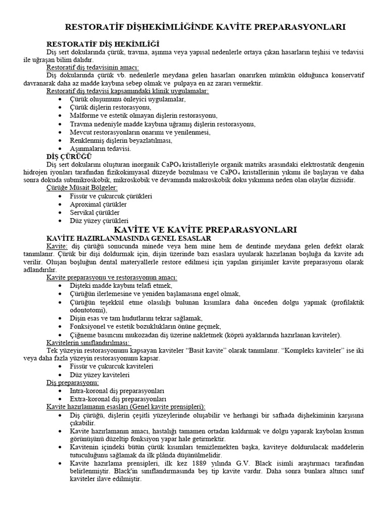 02 Restoratif Dishekimliginde Kavite - Preparasyonlari | PDF