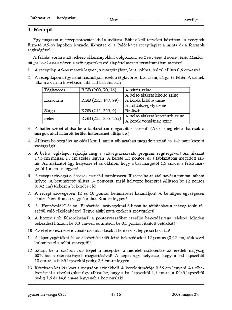 Recept Feladat | PDF