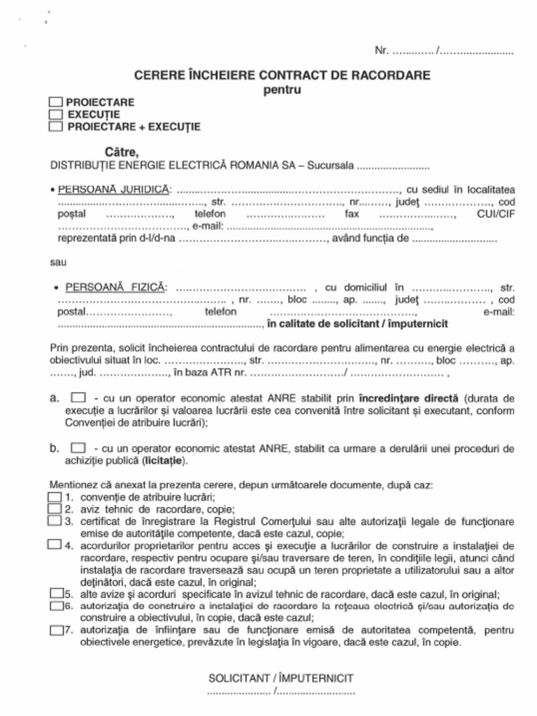 Cerere Contract Racordare | PDF