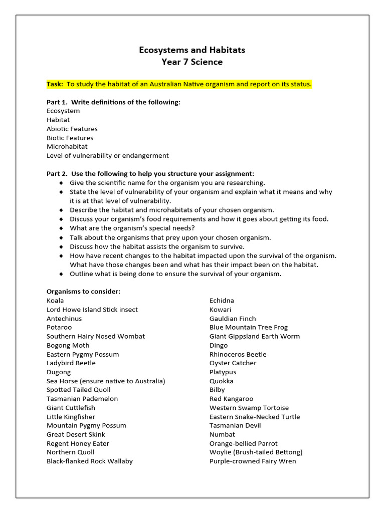 Ecosystems and Habitat Assignment | PDF | Endangered Species | Habitat