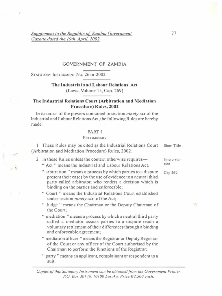 Industrial Relations Court Rules 2002 | PDF | Mediation | Arbitration