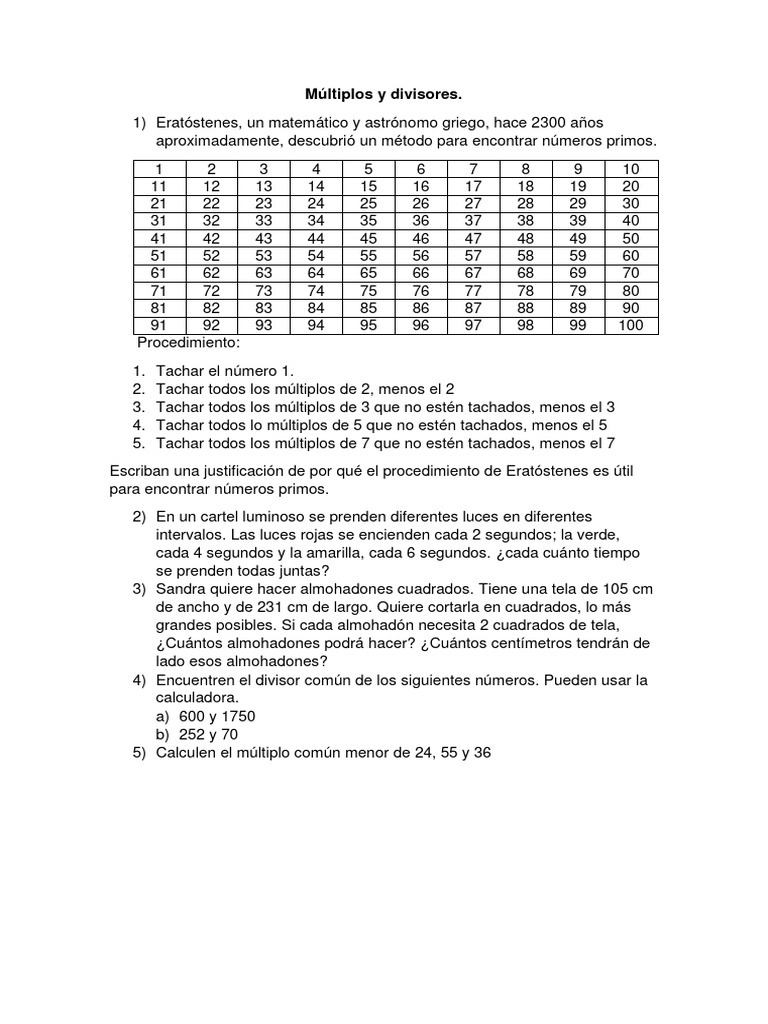 Actividades: Multiplos y Divisores | PDF | Hogar, jardinería y bricolaje