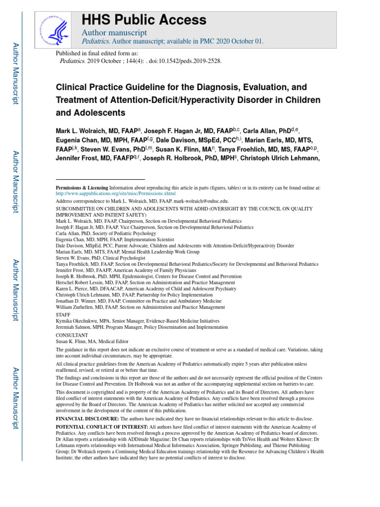 Clinical Practice Guideline For The Diagnosis, Evaluation, and Treatment of Attention-Deficit ...