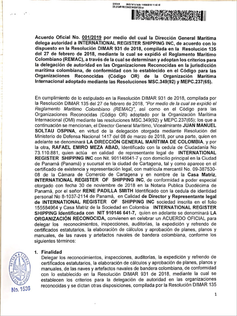 Acuerdo Nro. 001-2019 Irs | PDF