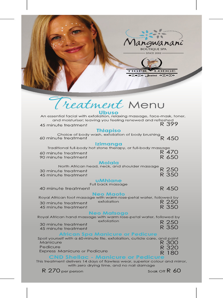 Mangwanani Spa Menu Dec 2018 | PDF