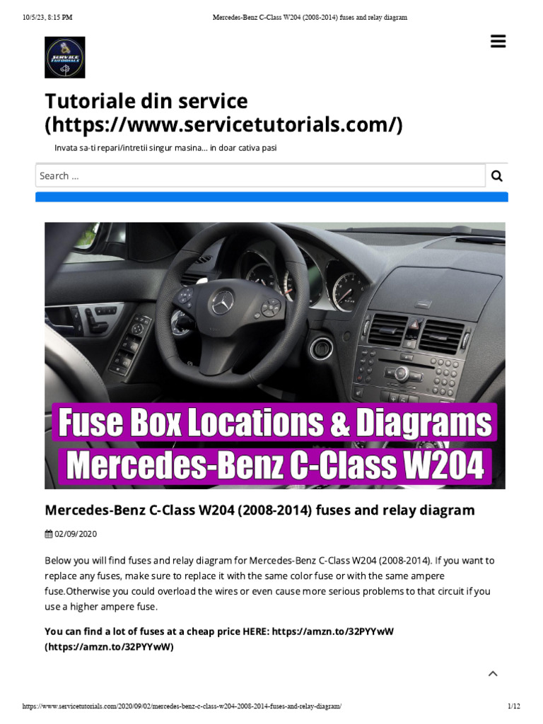 Mercedes-Benz C-Class W204 (2008-2014) Fuses and Relay Diagram | PDF ...