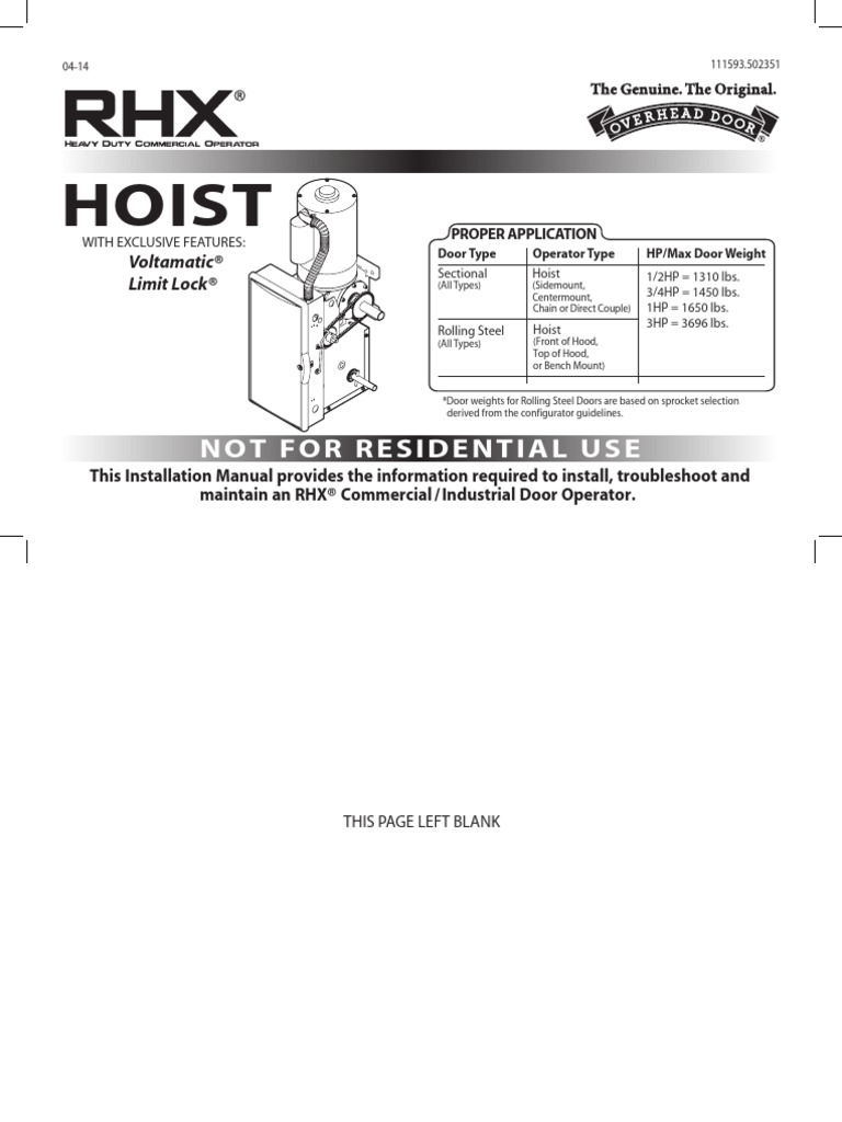 Operator RHX Hoist Install | Download Free PDF | Screw | Switch