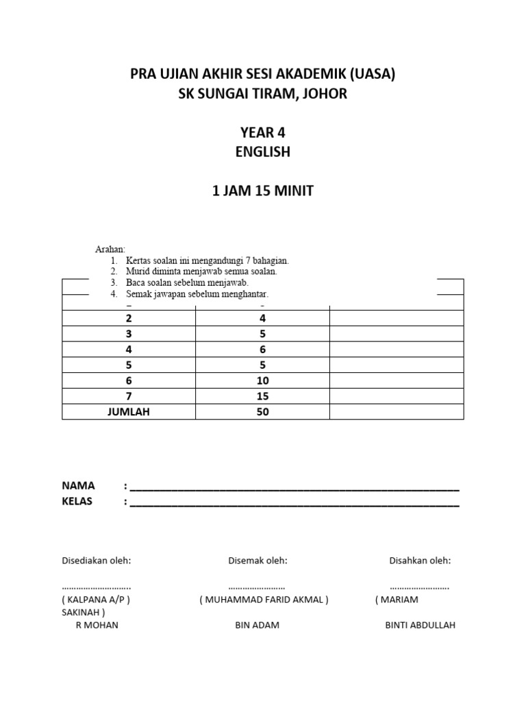 COVER PAGE PRE UASA | PDF