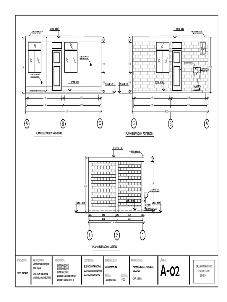 A C B A C B: Plano Elevacion Principal Plano Elevacion Posterior | PDF