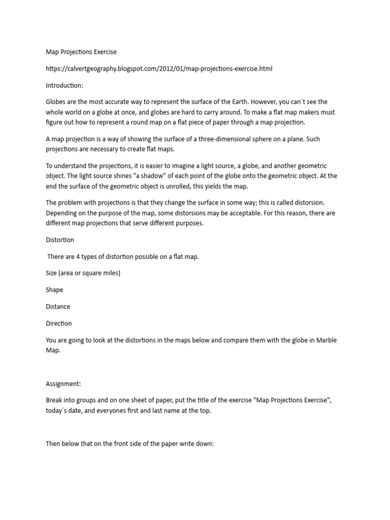 Map Projections Exercise - Lesson | PDF | Map | Geography