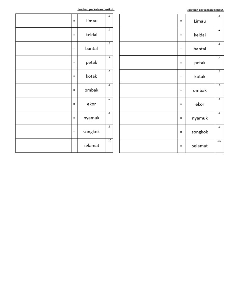 Jawikan Perkataan Mudah Tahun 4 | PDF