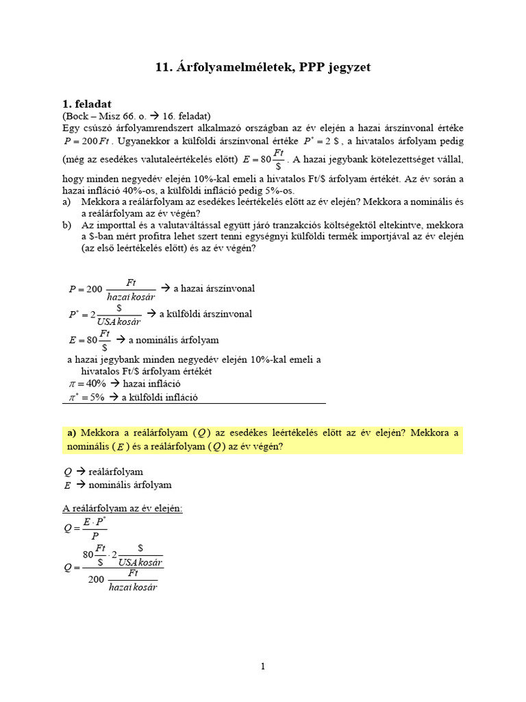 11 Arfolyamelmeletek PPP 1 Resz MEGOLD | PDF