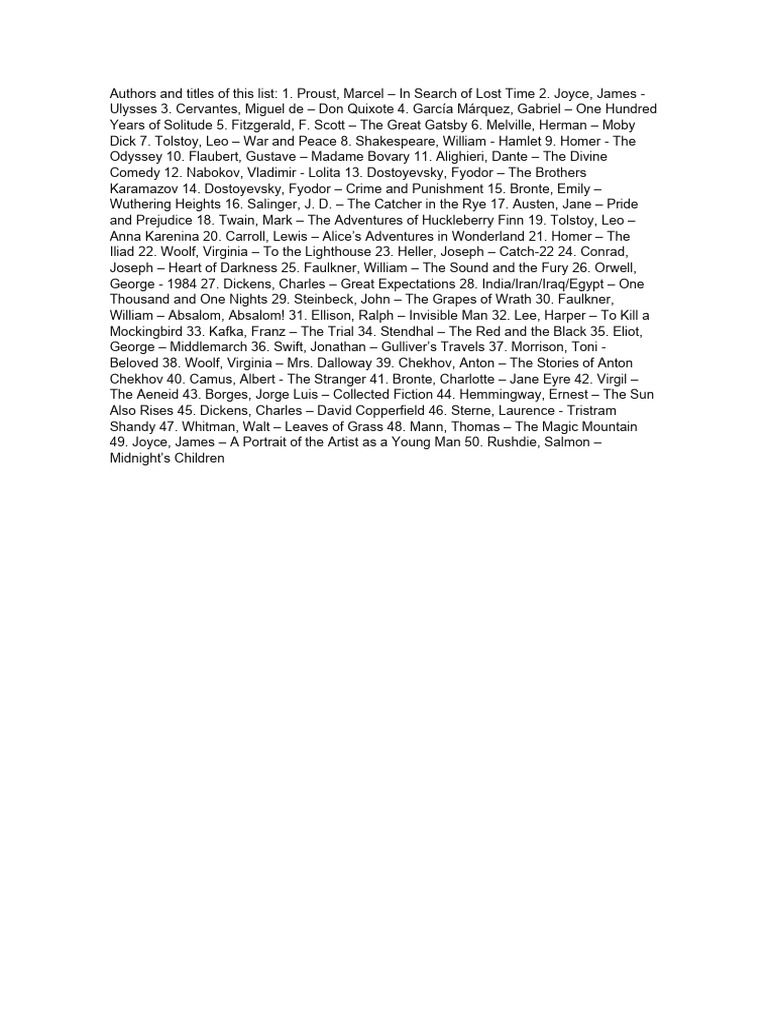Top 50 Greatest Books of All Time | PDF