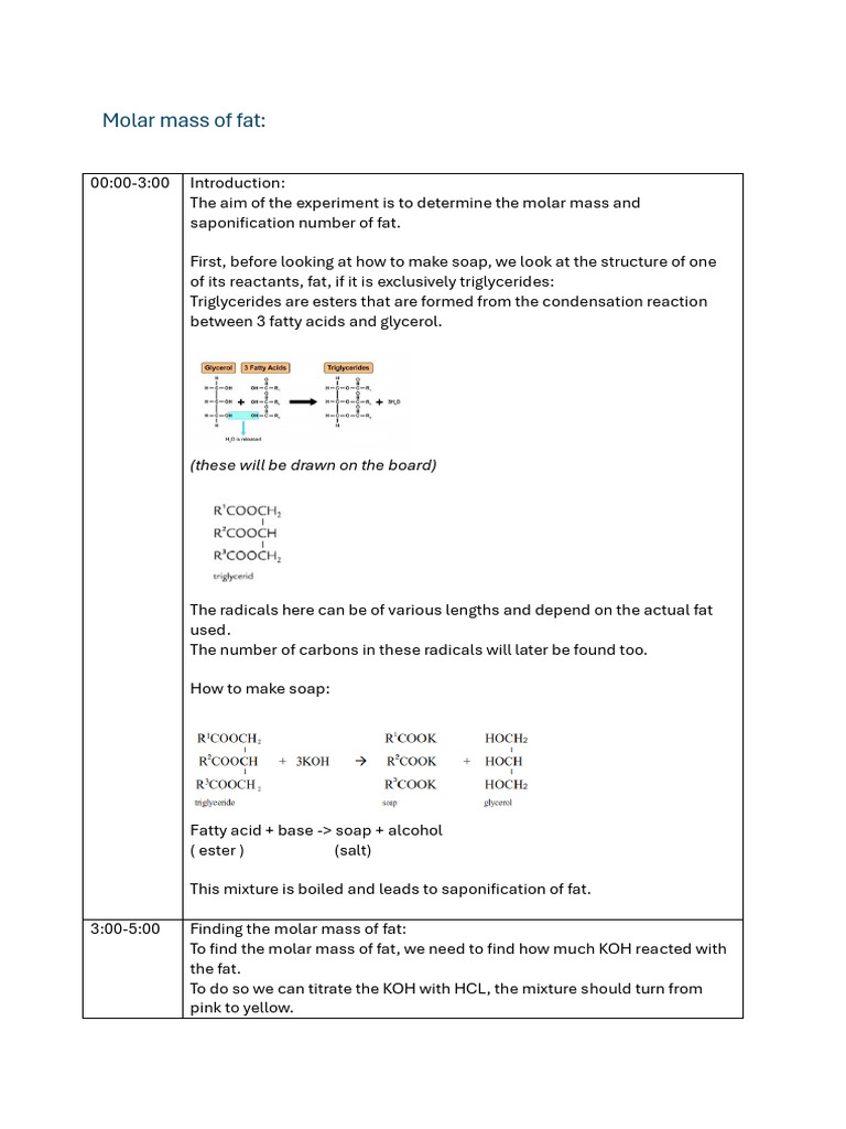 Molar Mass of Fat | PDF | Fat | Chemistry