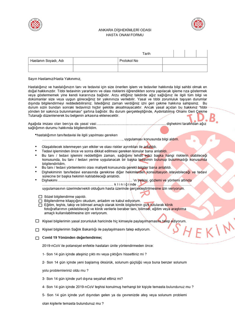 Hasta Onam Formu 30 03 2020 | PDF