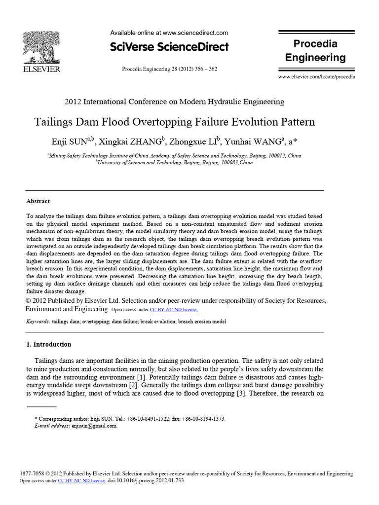 Tailings Dam Flood Overtopping Failure Evolution Pattern | PDF | Dam | Flood