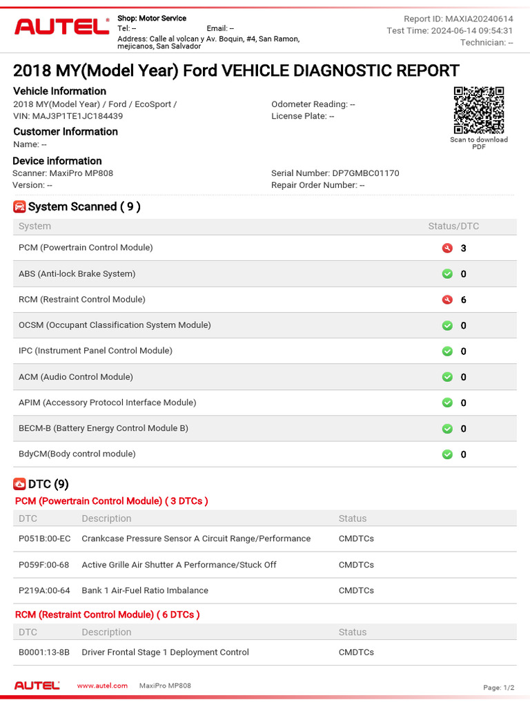2018 Ford EcoSport Diagnostic Report | PDF | Anti Lock Braking System ...