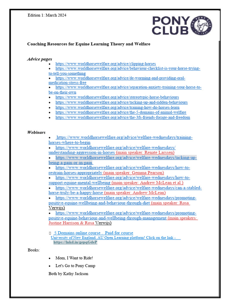 Coaching Resources For Equine Learning Theory and Welfare May Edition ...