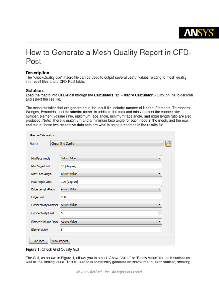 How To Generate A Mesh Quality Report in CFD-Post: Description | PDF