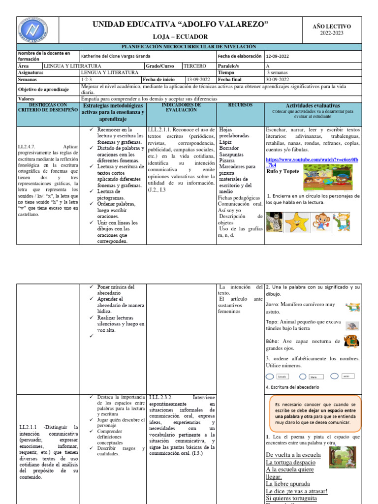 Microplanificación-Nivelación 3ROA | PDF | Maestros | Aprendizaje