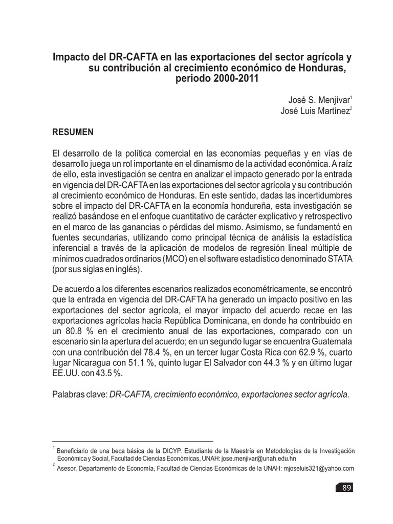 Impacto Del DR-CAFTA en Las Exportaciones Del Sector Agrícola y Su Contribución Al Crecimiento ...