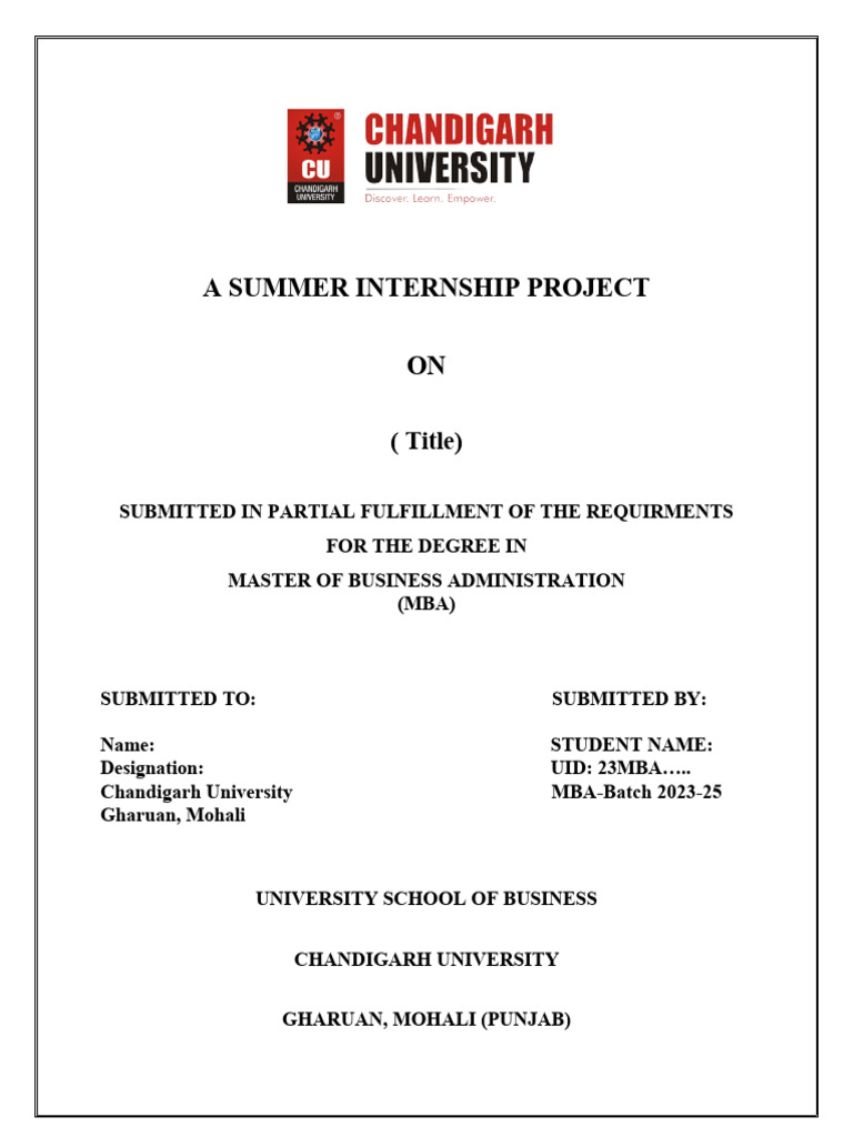 Cover Page-Final Summer Project Report | PDF | Statistical Analysis ...