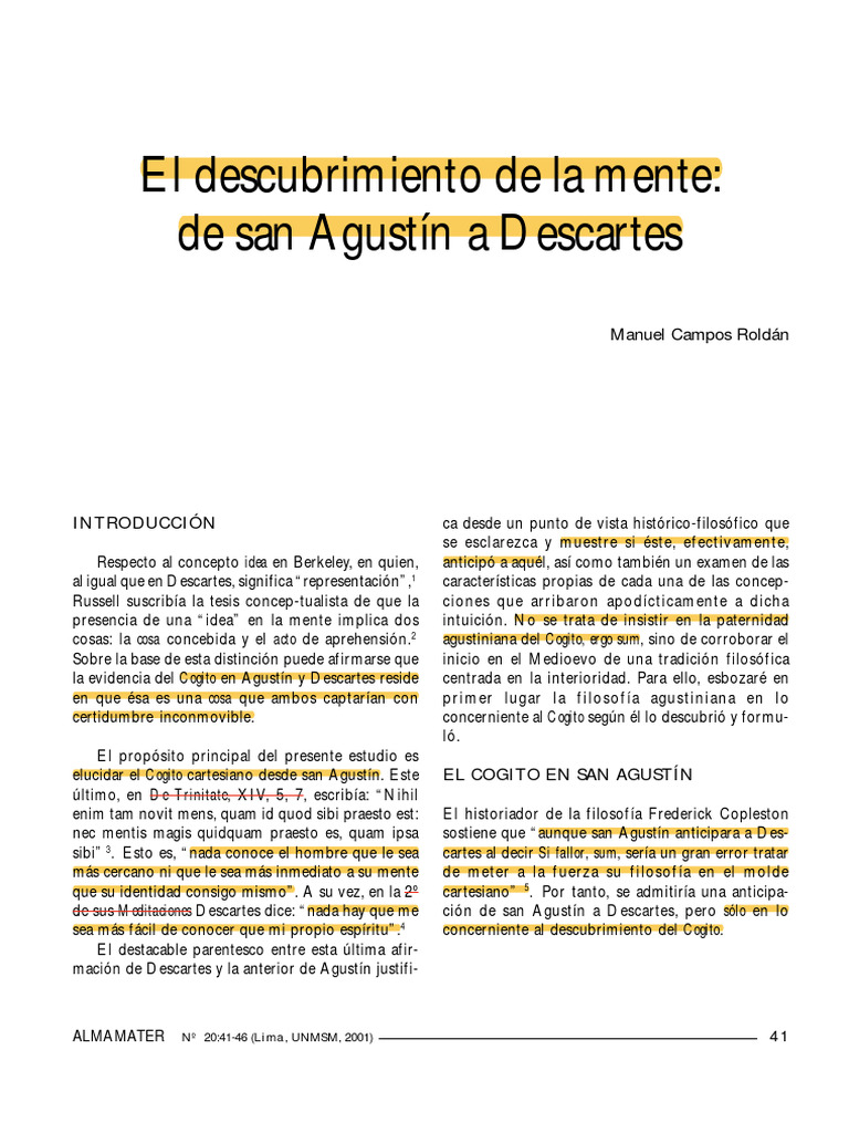 El Cogito: Agustín y Descartes | PDF | René Descartes | Agustín De ...