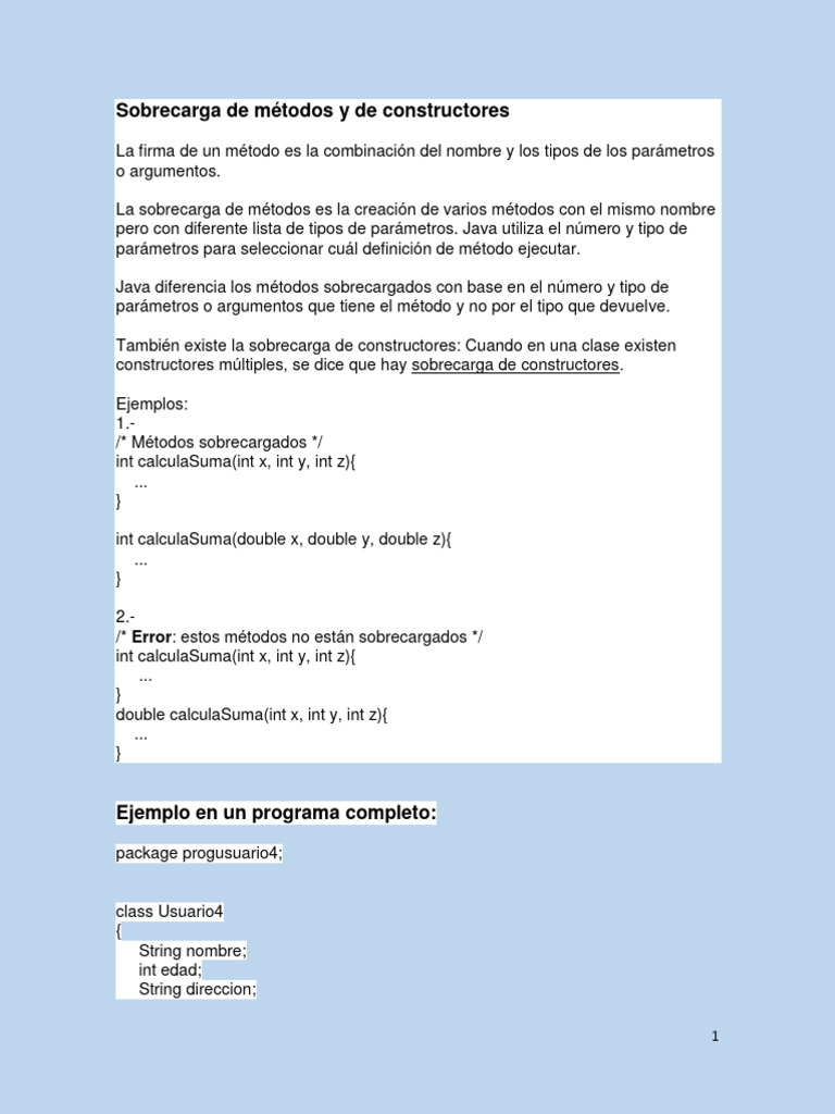 CLASE22 B POLIMORFISMO Sobrecarga de Métodos y de Constructores | Descargar gratis PDF ...