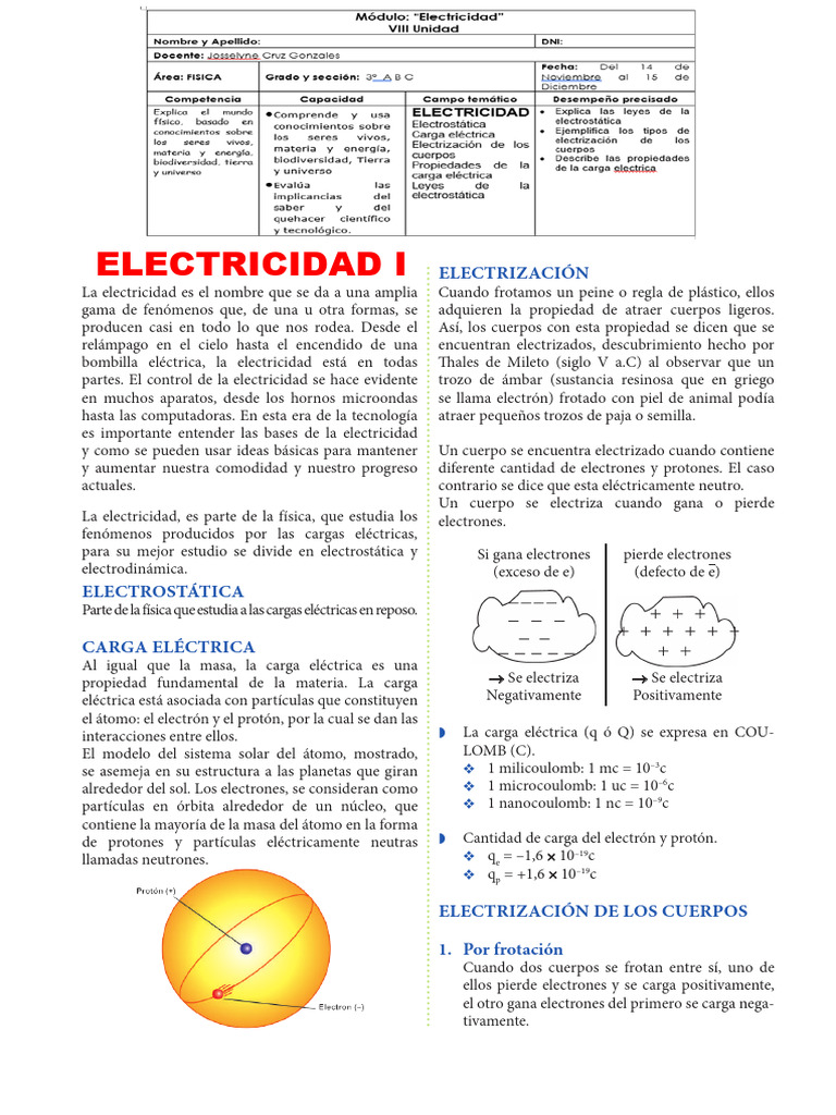 Fundamentos de la Electricidad y Electrostática | PDF | Campo eléctrico ...