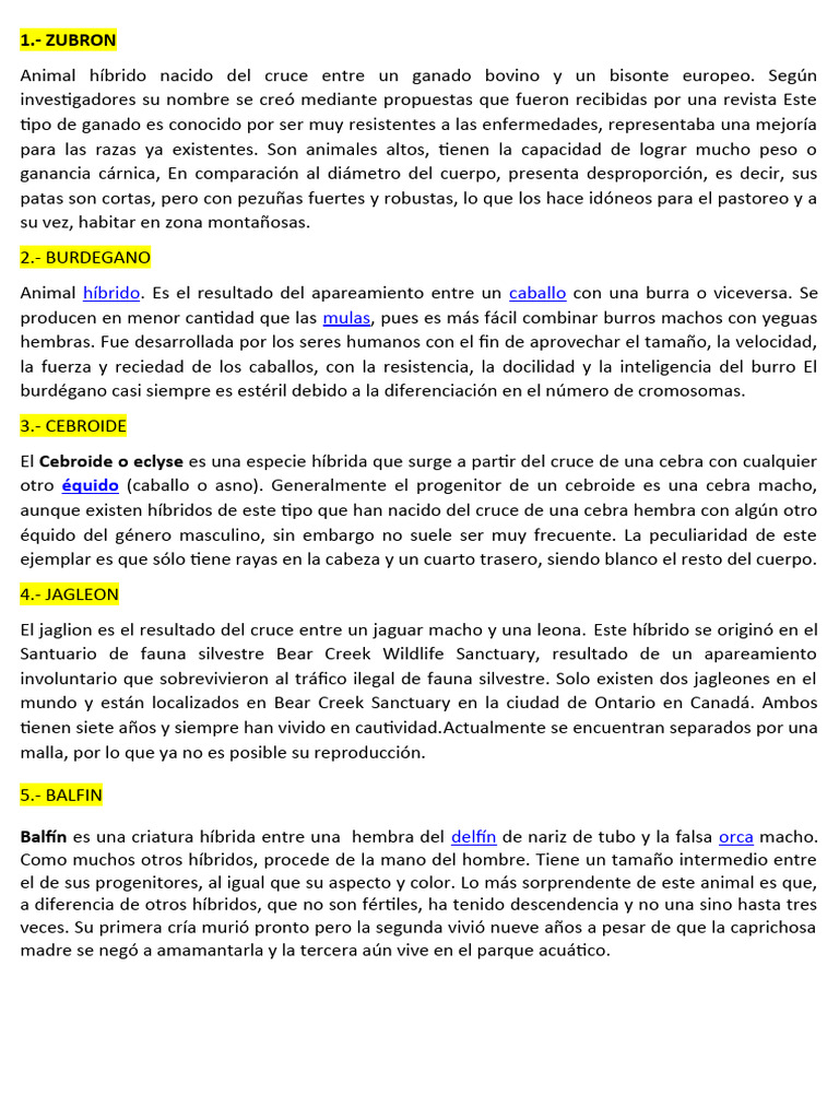 Híbrido Caballo Mulas: 1.-Zubron | PDF | Burro | Cebra