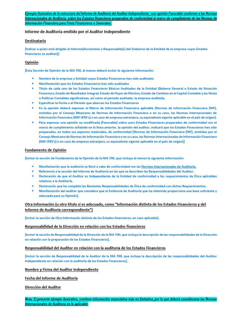 Ejemplo de Estructura de Informe de Auditoría | PDF | Auditoría | Contralor