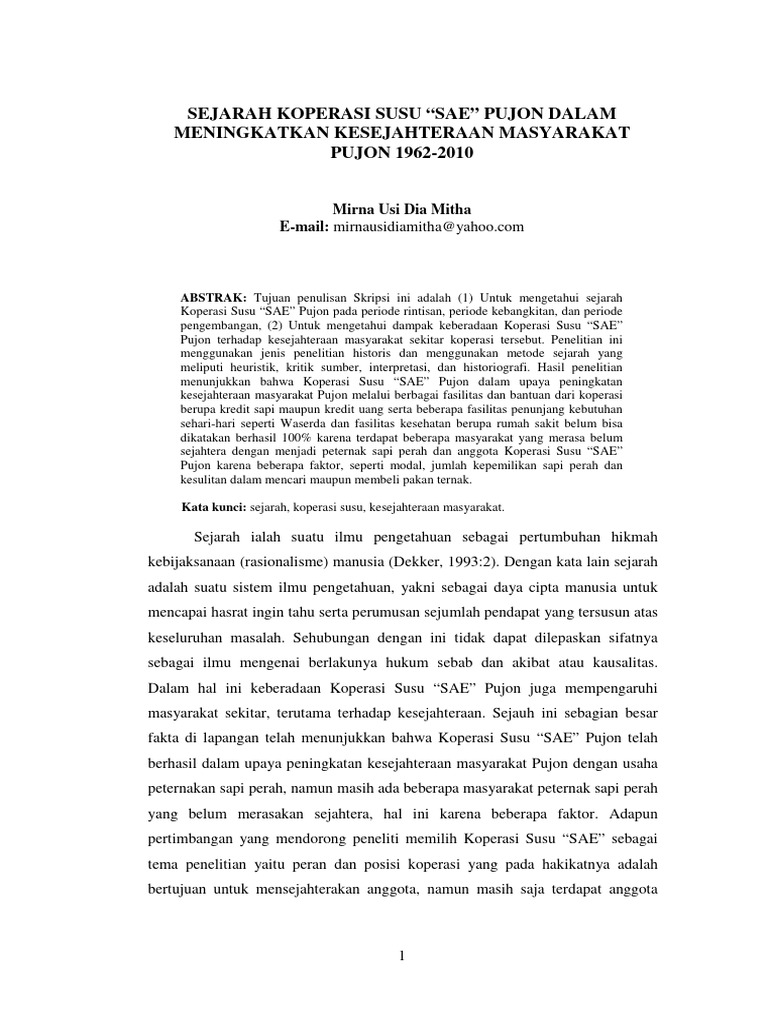 Baru Sejarah Koperasi Susu "SAE" Pujon Dalam Meningkatkan Kesejahteraan Masyarakat Pujon 1962 ...
