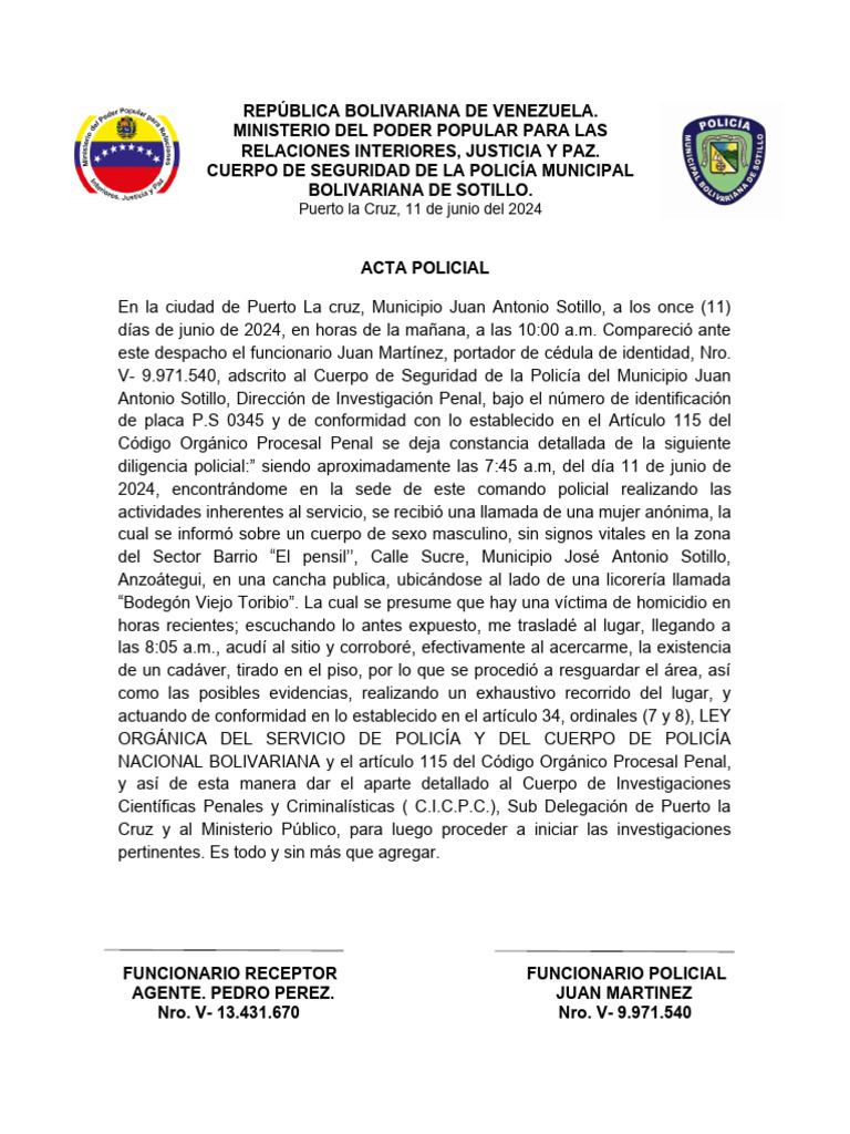 Acta Policial | PDF | Policía | Gobierno