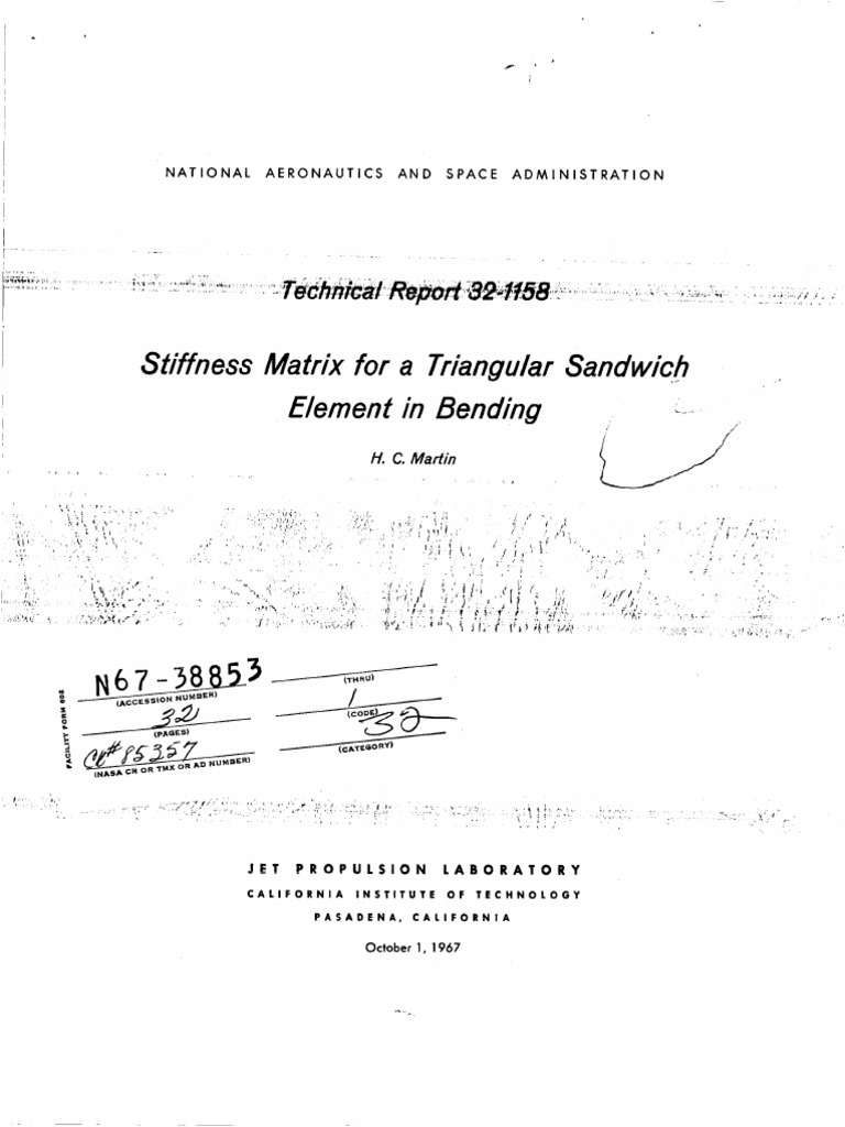Stiffness Matrix For Triangular Sandwich Element in Bending: National ...
