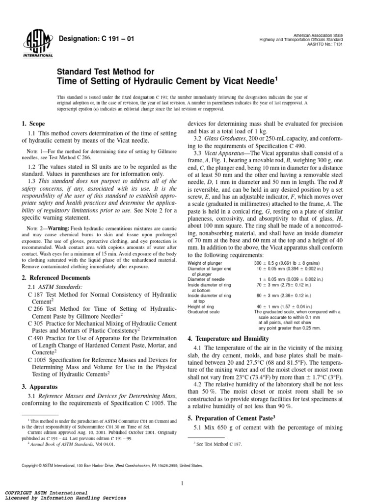 Astm C 191 | PDF | Cement | Humidity