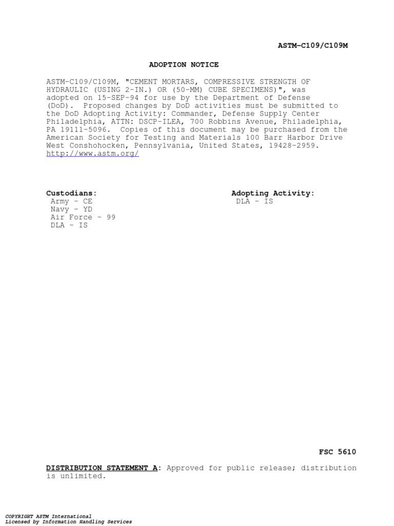 Astm C 109 | PDF | Cement | International System Of Units