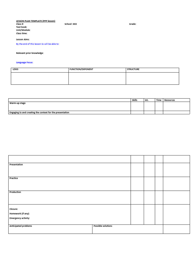PPP Lesson Plan Template | PDF