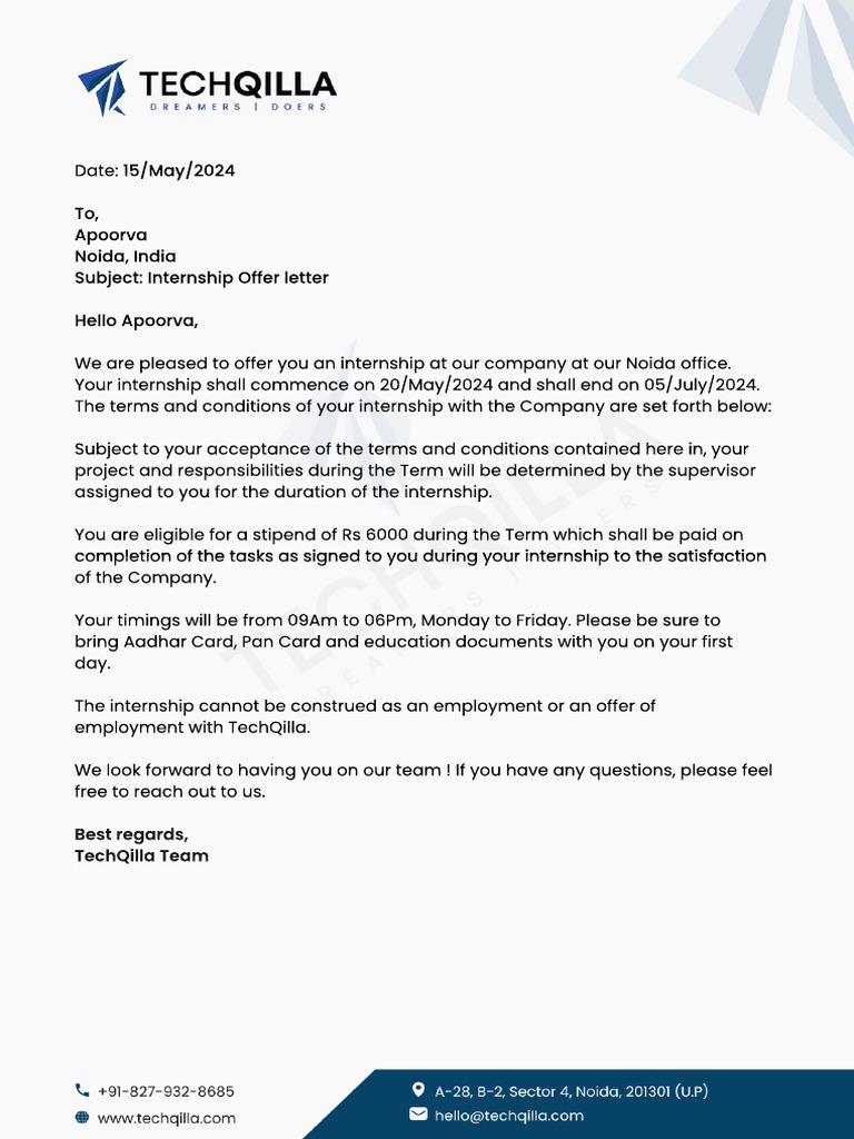 Apoorva Offer Letter | PDF