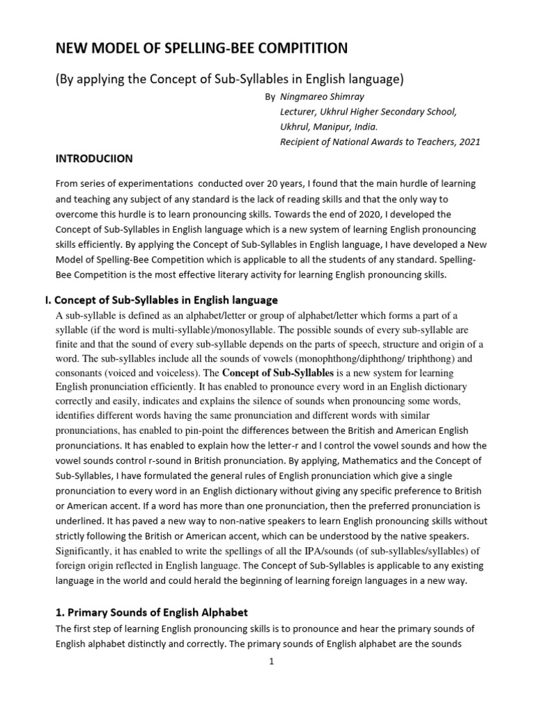 New Model of Spelling Bee Competition | PDF | English Language | Consonant