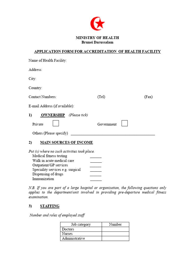 Health Facility Accreditation Form Brunei | PDF | Pathology | General ...