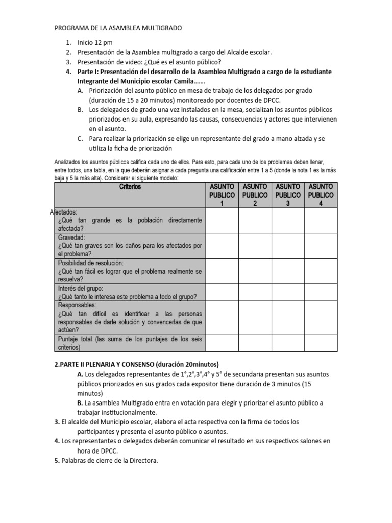 Programa de La Asamblea Multigrado | PDF | Crecimiento personal y profesional