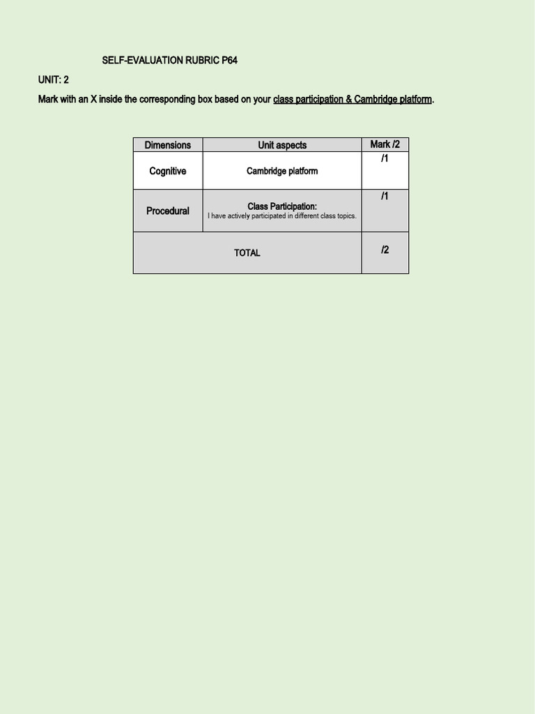 Self-Evaluation p64 U2 | PDF