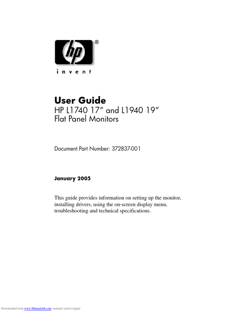 User Guide: HP L1740 17" and L1940 19" Flat Panel Monitors | PDF | Computer Monitor | Menu ...